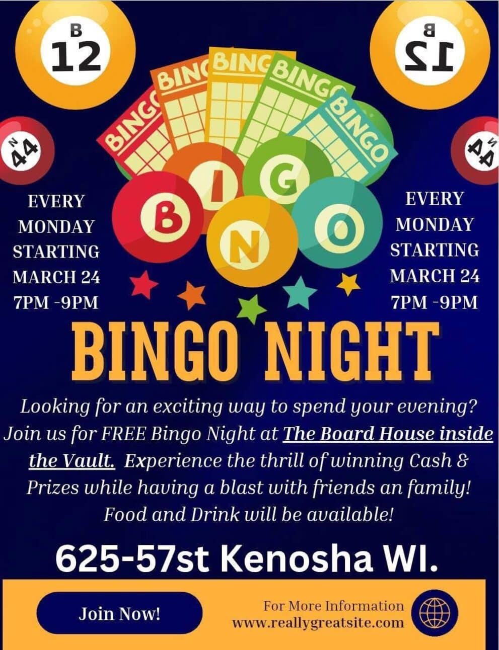 FREE Bingo Night at The Board House inside the Vault. | Go Downtown Kenosha